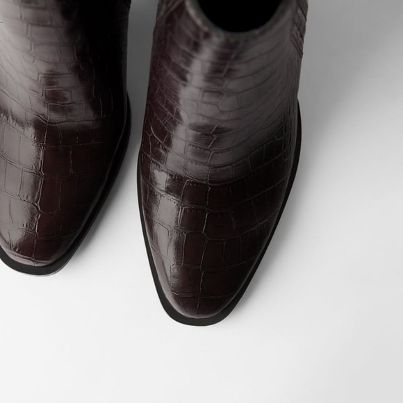 Zara | Shoes | Zara Burgundy Red Animal Embossed Heeled Boots | Poshmark
